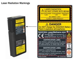 Crowcon Laser Methane Mini Gas Detector - Radiation & Certification Markings - Heating and Process